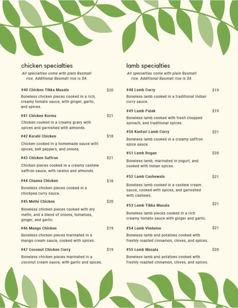 Menu - Naan and Brew