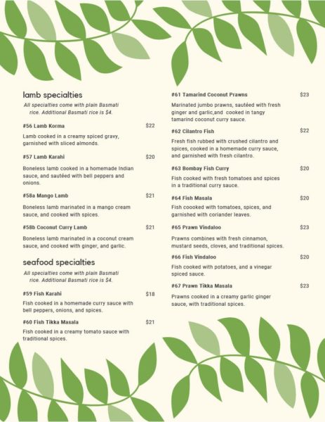 Menu - Naan and Brew